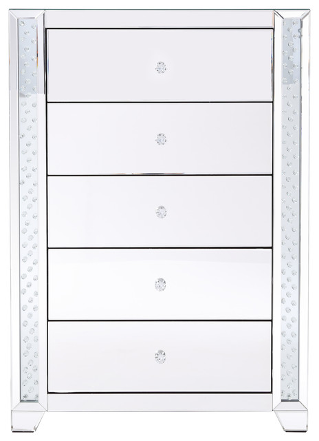 34" Clear Crystal Mirrored Five Drawer Cabinet, 16.00in. - Contemporary ...