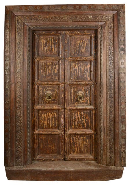 Gothic Salvage Teak Wood Double Door & Frame - Traditional - Interior ...
