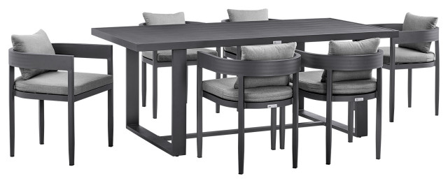 Menorca Outdoor Patio 7-Piece Dining Table Set, Aluminum With Gray Cushions - Transitional ...