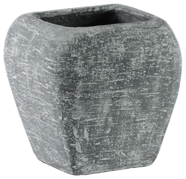 Cement Square Pot With Recessed Lip and Tapered Bottom, Small, Gray ...