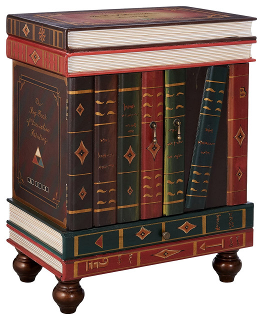 Vintage Stacked Books End Table with Storage, High-Quality MDF Wood ...