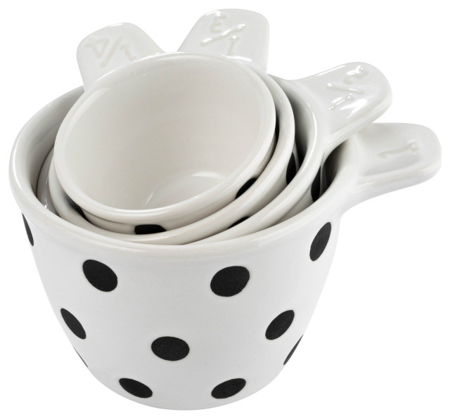 Ceramic Measuring Cups with Polka Dots, Set of 4 Sizes, Black and White ...