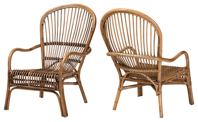 Varali Modern Bohemian Natural Rattan 2-Piece Lounge Chair Set ...