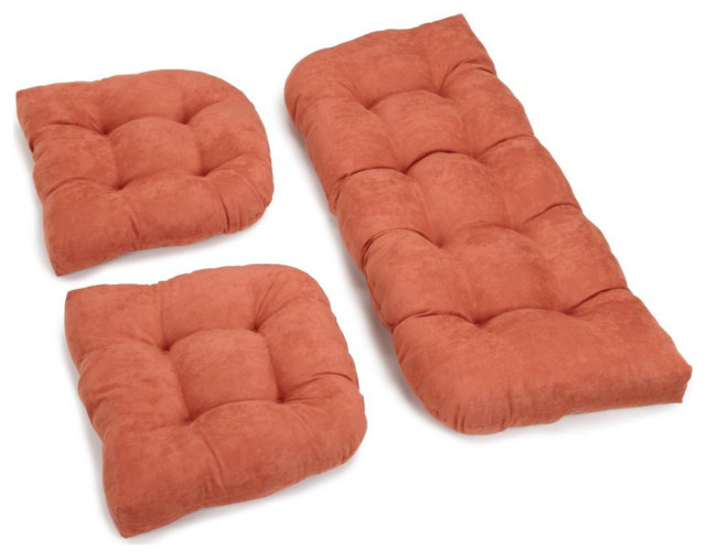 U-Shaped Microsuede Tufted Settee Cushion Set (Set of 3) - Contemporary ...