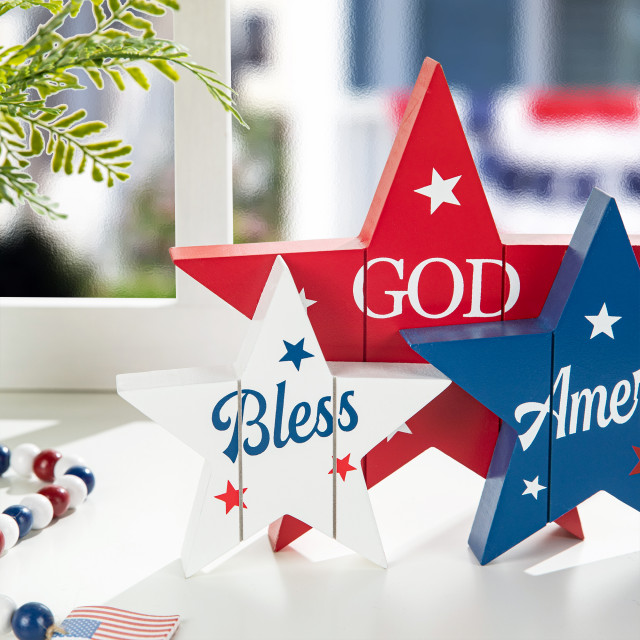 11" Wooden Patriotic Stars Table Decor - Contemporary - Decorative ...