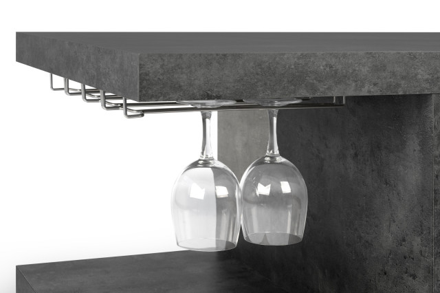 Modern Coffee Bar Table, Wine Rack, Glass Rack, Gray and Black ...