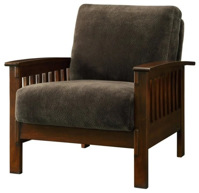 Mission-Style Accent Chair with Rubberwood Frame and Microfiber Seat ...