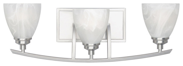 Tackwood 3 Light Bathroom Vanity Light, Alabaster, Satin Platinum ...