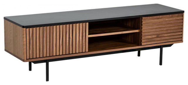 Slat TV Stand, Mid Century Modern Casegood, 63" Walnut Wood Media Unit ...