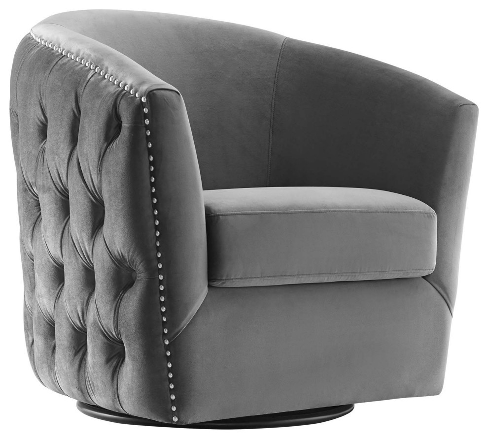 Shia Gray Swivel Performance Velvet Armchair - Transitional - Armchairs ...