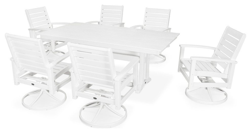 POLYWOOD 7 Piece Signature Swivel Rocker Dining Set - Beach Style ...