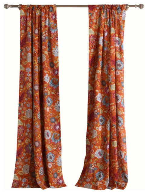 4 Piece Polyester Window Panel Set With Floral Print, Multicolor ...