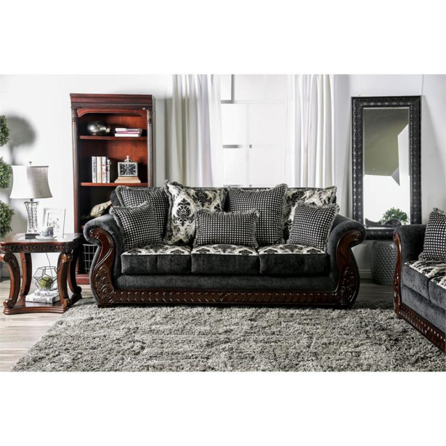 Furniture of America Andrea Chenille Rolled Arms Sofa in Light Gray ...