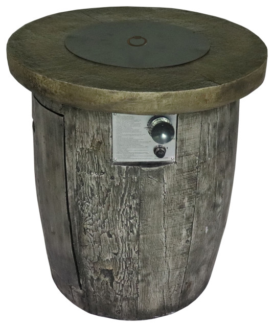 Benzara Metal Lid Wood Look Outdoor Gas Fire Pit Table with Control ...