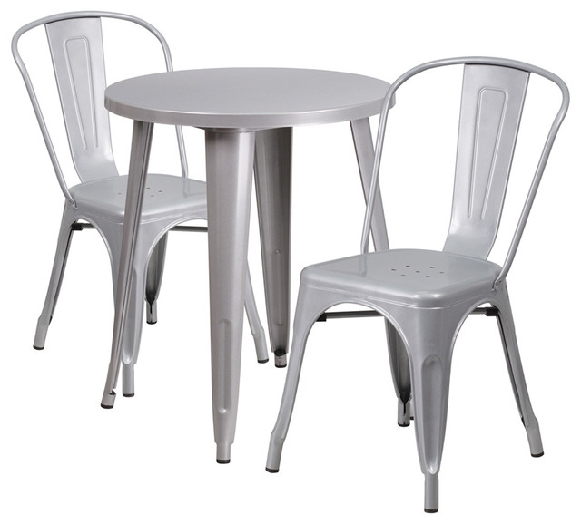 Flash 24" Round Metal Indoor/Outdoor Table Set With 2 Cafe Chair ...