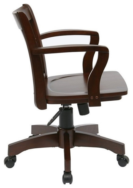 Deluxe Wood Bankers Office Chair with Wood Seat in Medium Oak Finish ...