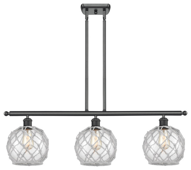 Ballston Farmhouse Rope 3 Light Island Light in Matte Black - Beach ...
