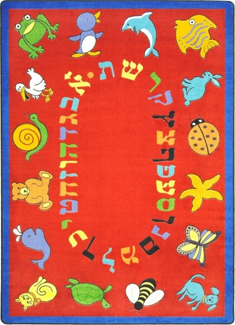 Kid Essentials, Early Childhood Abc Animals Hebrew Alphabet Rug, Red, 5 ...
