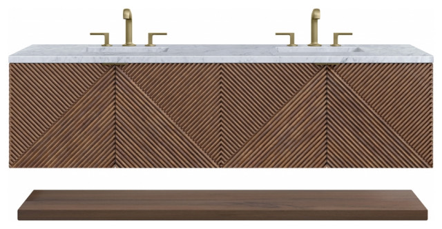 72" Modern Chestnut Floating Double Sink Bath Vanity Marble, James ...