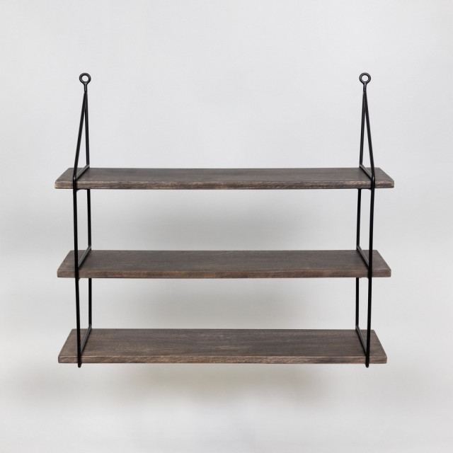 Three Tier Wood and Metal Hanging Wall Shelf - Industrial - Display And ...