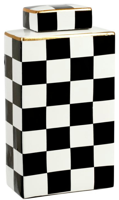 Checkered Box Jar With Lid 11.5" - Contemporary - Decorative Jars And ...