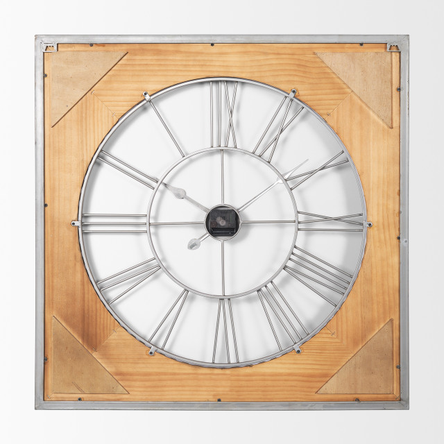 Rondell Light Brown Wood With Gold Metal Wall Clock - Transitional ...