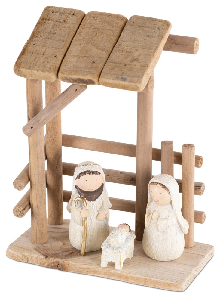 Wooden Creche Nativity Scene 9"H - Modern - Holiday Accents And Figurines - by Melrose ...