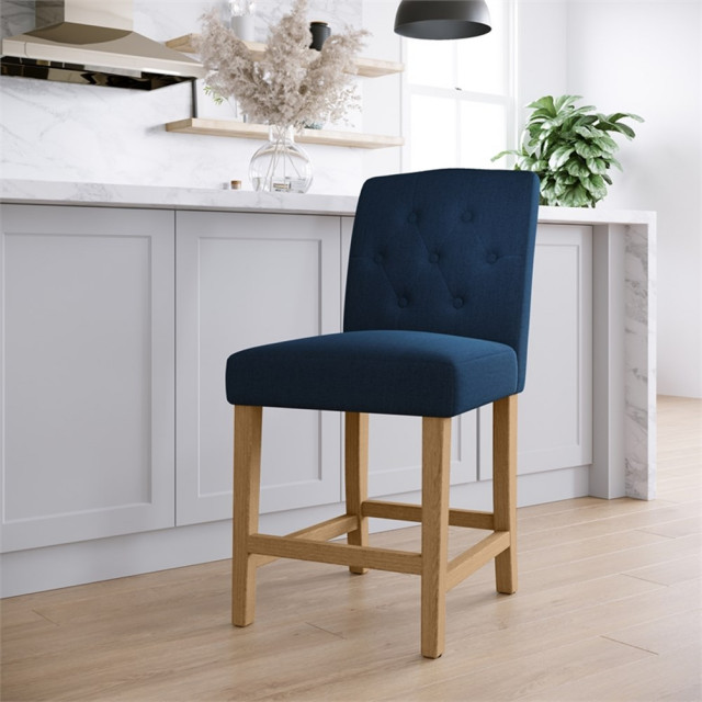 DHP Jane Parsons Upholstered Counter Stool with Tufting in Navy Blue ...
