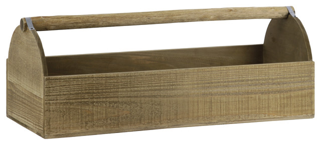 Wood Rectangular Planter Tray With Handle, Natural Brown - Farmhouse ...