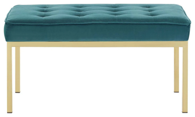 Fiona Teal Gold Stainless Steel Leg Medium Performance Velvet Bench ...