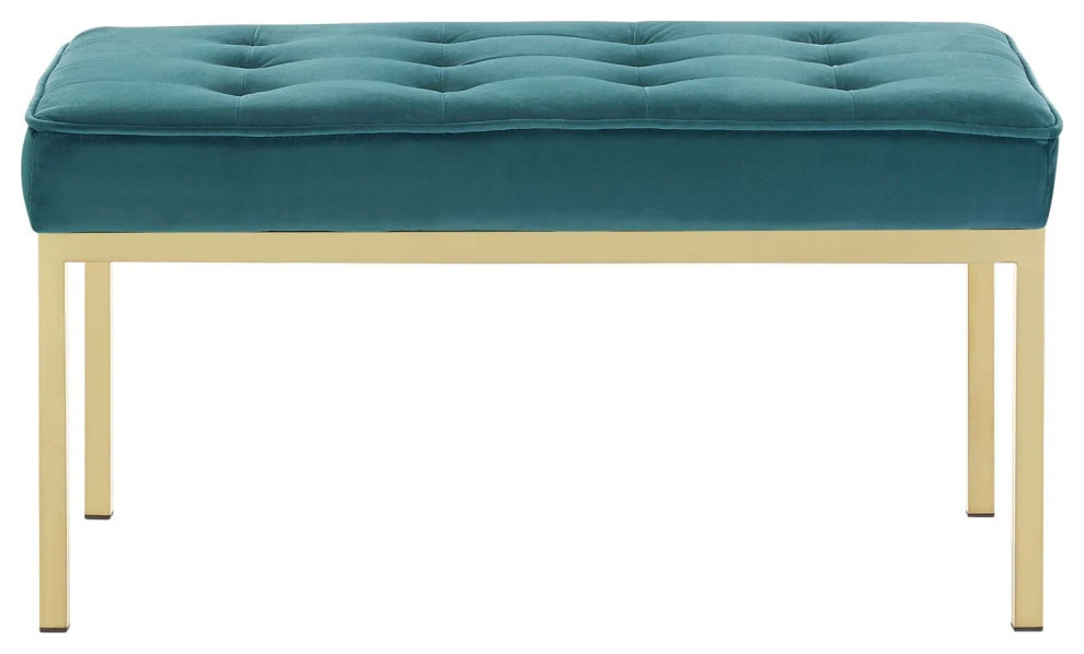 Fiona Teal Gold Stainless Steel Leg Medium Performance Velvet Bench ...