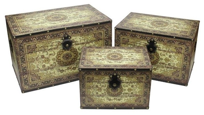 Oriental-Style Earth Tone Decorative Storage Boxes, Set of 3, 22 ...