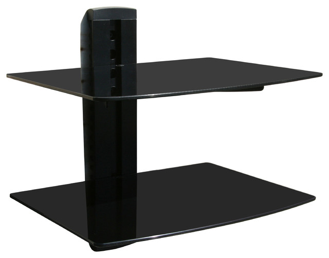 Wall Mounted AV Component Shelving System, 2 Adjustable Glass Shelves ...