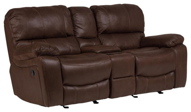 Ramsey Leather-Look Microfiber Reclining Gliding Console Loveseat ...
