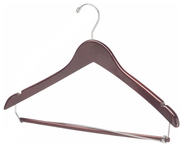 Contour Wood Suit Hangers With Locking Pants Bar and Mahogany Finish ...