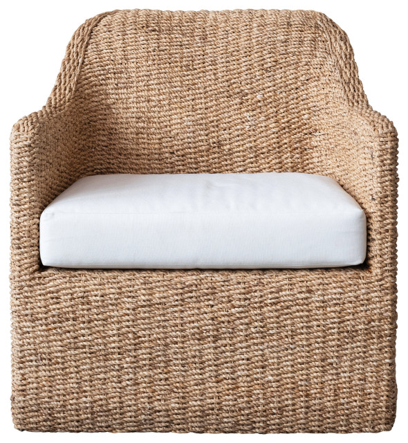 Woven Water Hyacinth and Acacia WoodChair With Cushion, Natural and ...