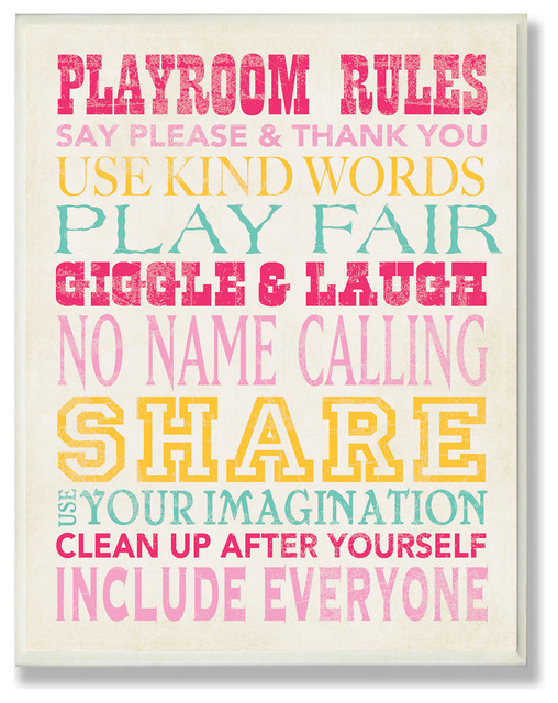 Girls Playroom Rules Typography Rect Wall Plaque - Contemporary ...