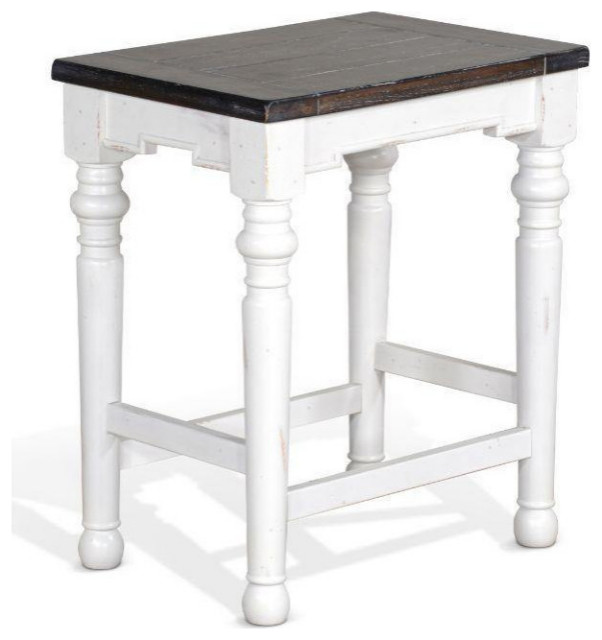 Two Tone Distressed White Wood Backless Counter Height Chair Wood Seat ...