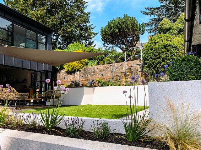 Luxury Garden Design with Adjustable Sail Shade - Contemporary ...