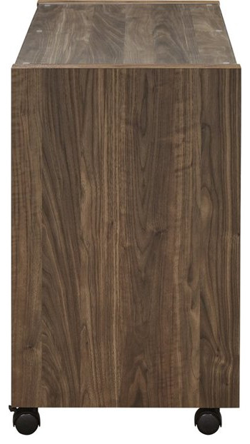 Modern Desk, Wooden Frame With Wheels & Tempered Glass, Aged Walnut ...
