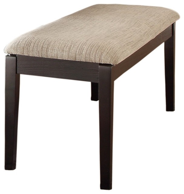 Fabric Upholstered Solid Wooden Bench, Beige and Dark Brown ...