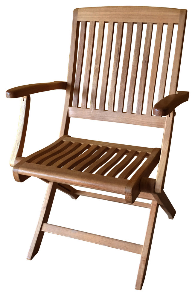Comfort Teak Folding Arm Chair, Natural - Transitional - Outdoor ...