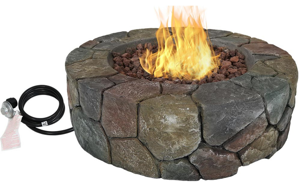 Sunnydaze Cast Stone Outdoor Propane Gas Fire Pit With Lava Rocks, 30 ...