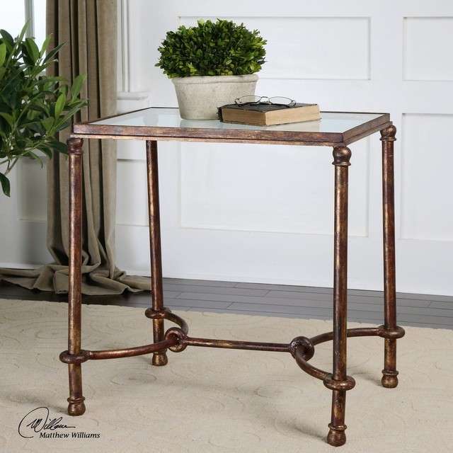 Rustic Equestrian Iron End Table With Glass Top - Side Tables And End ...
