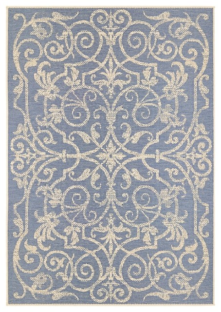 Couristan Monaco Summer Quay Ivory and Sapphire Indoor/Outdoor Rug, 2'3 ...