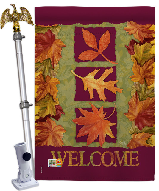 3 Fall Leaves Fall Harvest & Autumn House Flag Set - Modern - Flags And ...