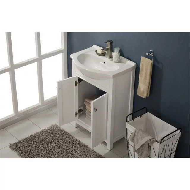 24" Farmhouse Bathroom Vanity, Grooved Doors & Porcelain Sink ...