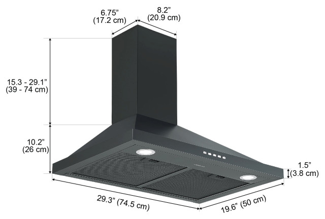 Ancona 30" Convertible Wall-Mounted Pyramid Range Hood, Black ...