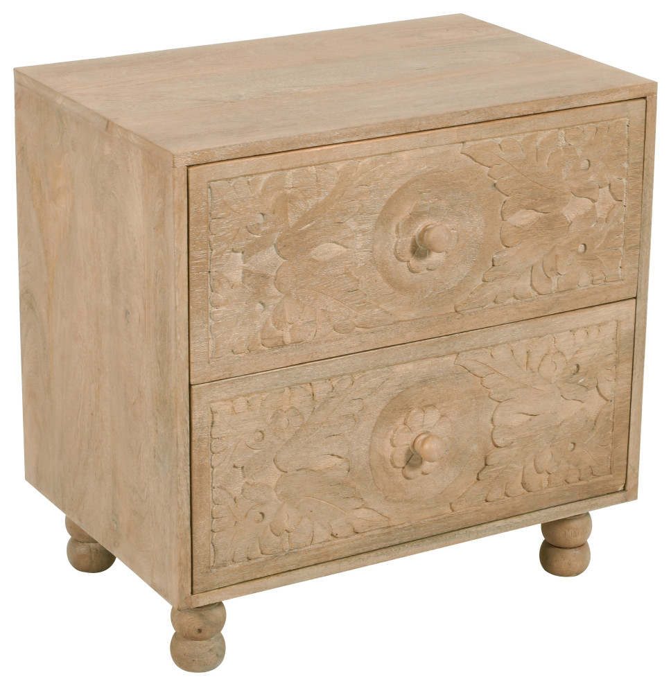 Cory 2-Drawers Solid Wood Nightstand, Seadrift Beige Finish ...