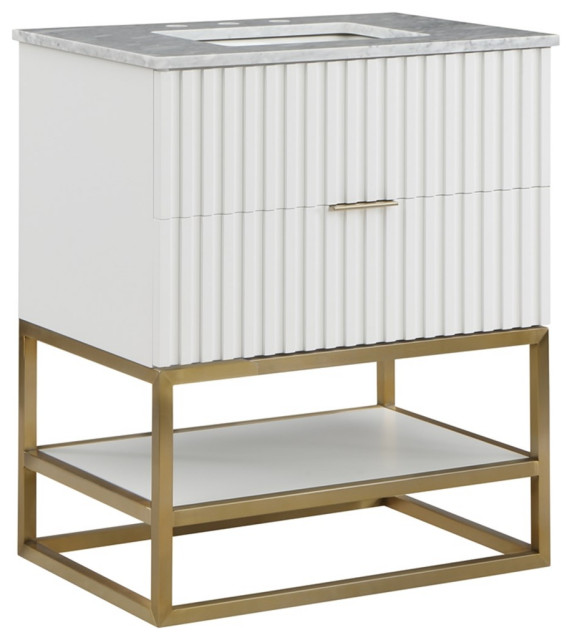Maklaine Modern / Contemporary Rich White Finish Bathroom Vanity ...